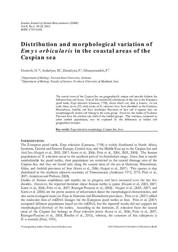 (PDF) Distribution and morphological variation of Emys orbicularis in ...