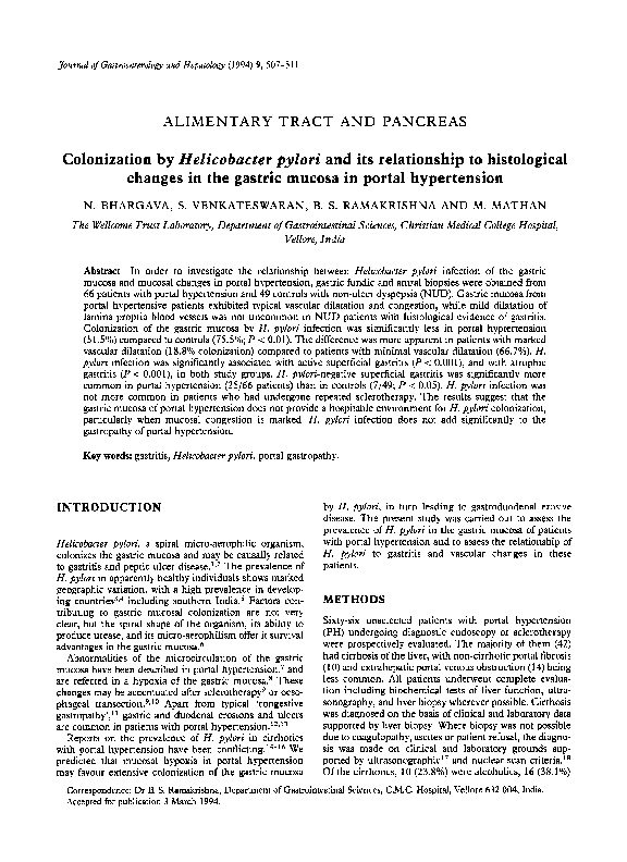 (PDF) Colonization by Helicobacter pylori and its relationship to ...