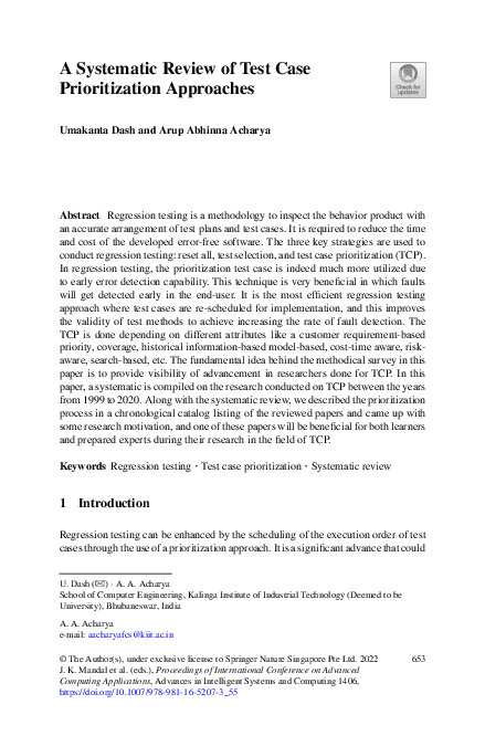 Pdf A Systematic Review Of Test Case Prioritization Approaches