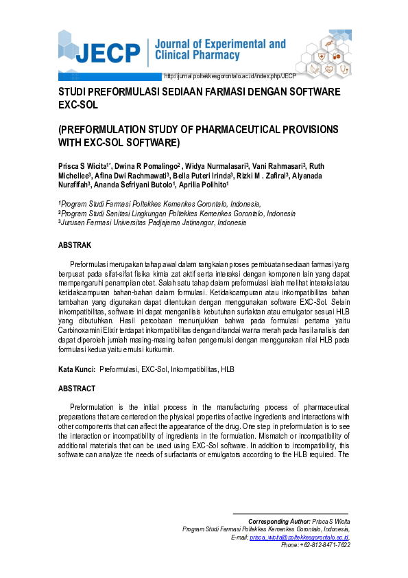 (PDF) Studi Preformulasi Sediaan Farmasi Dengan Software Exc-Sol