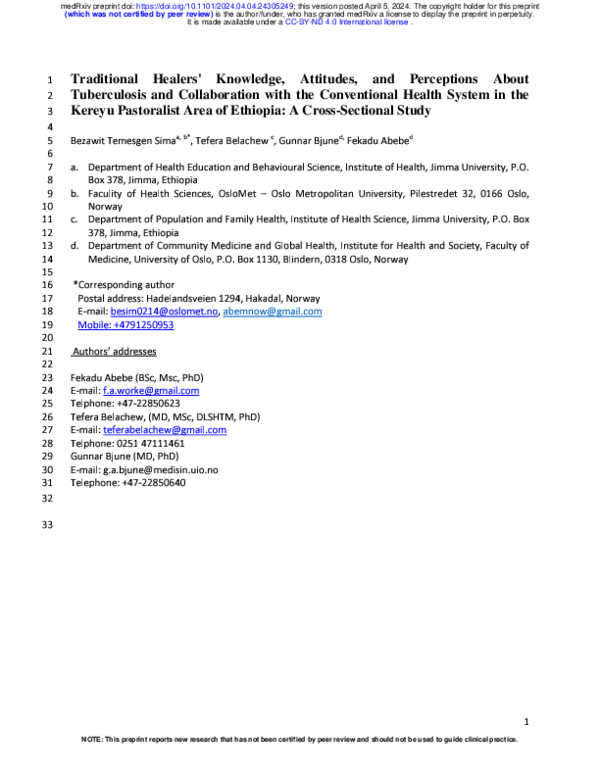 (PDF) Traditional Healers' Knowledge, Attitudes, and Perceptions About ...