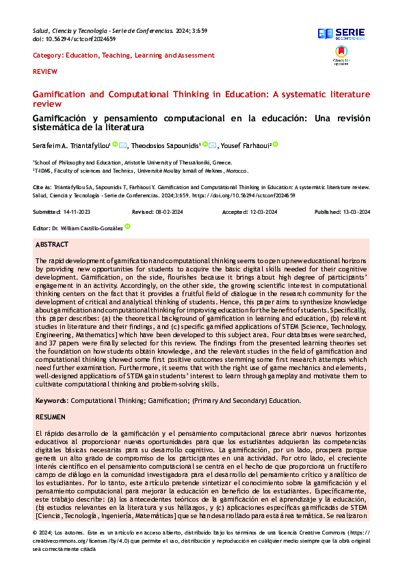 Pdf Gamification And Computational Thinking In Education A Systematic Literature Review