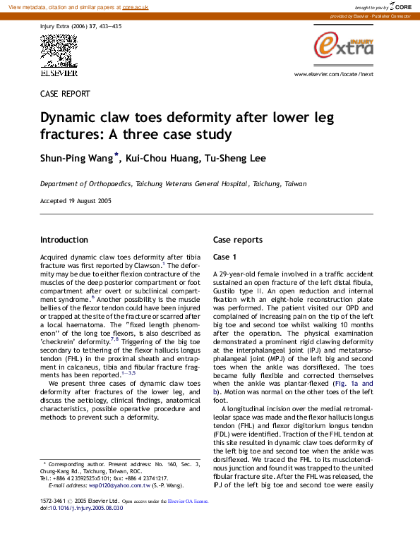 (PDF) Dynamic claw toes deformity after lower leg fractures: A three ...
