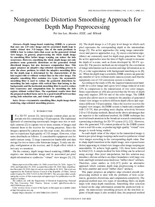 (PDF) Nongeometric Distortion Smoothing Approach for Depth Map Preprocessing | Pei-Jun Lee ...