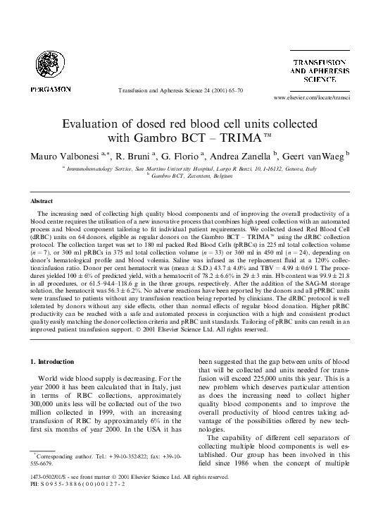 (PDF) Evaluation of dosed red blood cell units collected with Gambro ...
