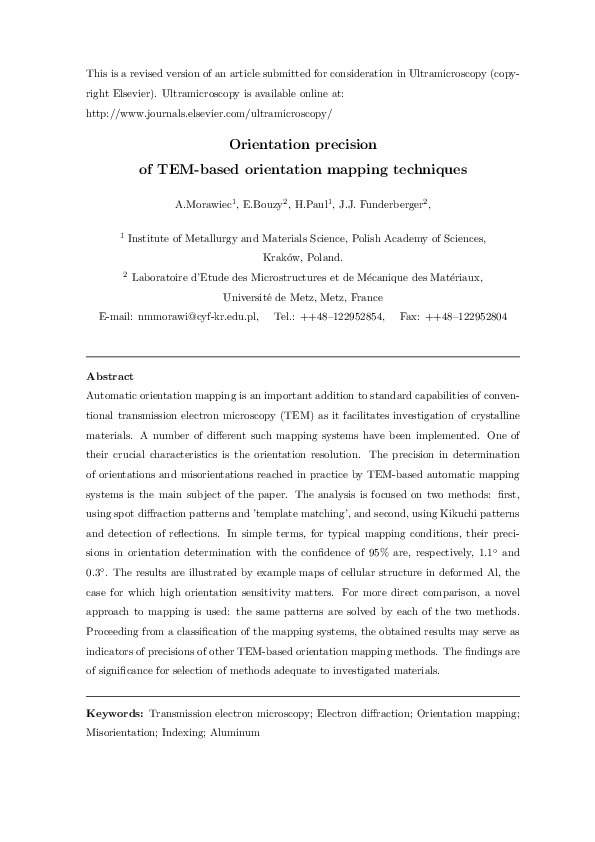 (PDF) Orientation precision of TEM-based orientation mapping techniques ...