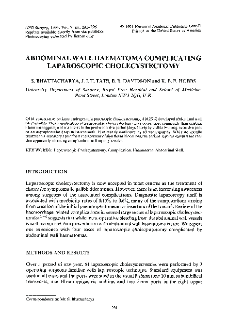 (PDF) Abdominalwallhaematomacomplicating Laparoscopic Cholecystectomy