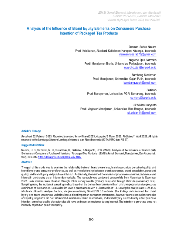 (PDF) Analysis of the Influence of Brand Equity Elements on Consumers ...