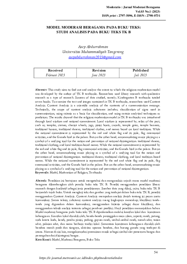 (PDF) Model MODEL MODERASI BERAGAMA PADA BUKU TEKS