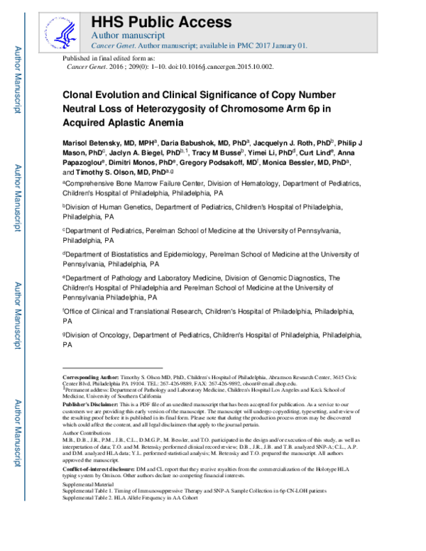 (PDF) Clonal evolution and clinical significance of copy number neutral ...