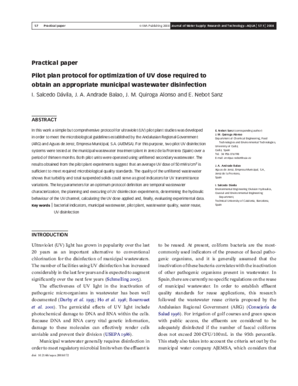 (PDF) Pilot plan protocol for optimization of UV dose required to ...
