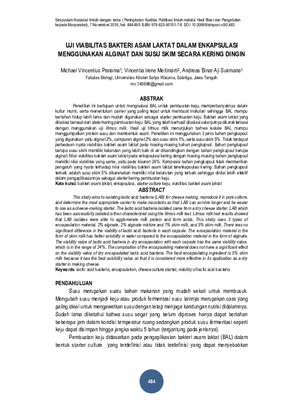 (PDF) Uji Viabilitas Bakteri Asam Laktat dalam Enkapsulasi Menggunakan Alginat dan Susu Skim ...