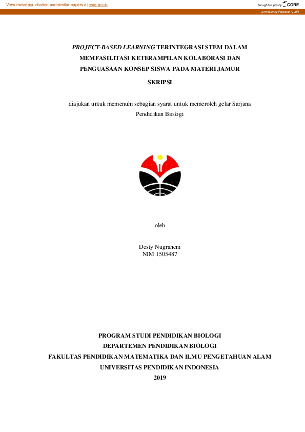 (PDF) Project-Based Learning Terintegrasi Stem Dalam Memfasilitasi Keterampilan Kolaborasi Dan ...