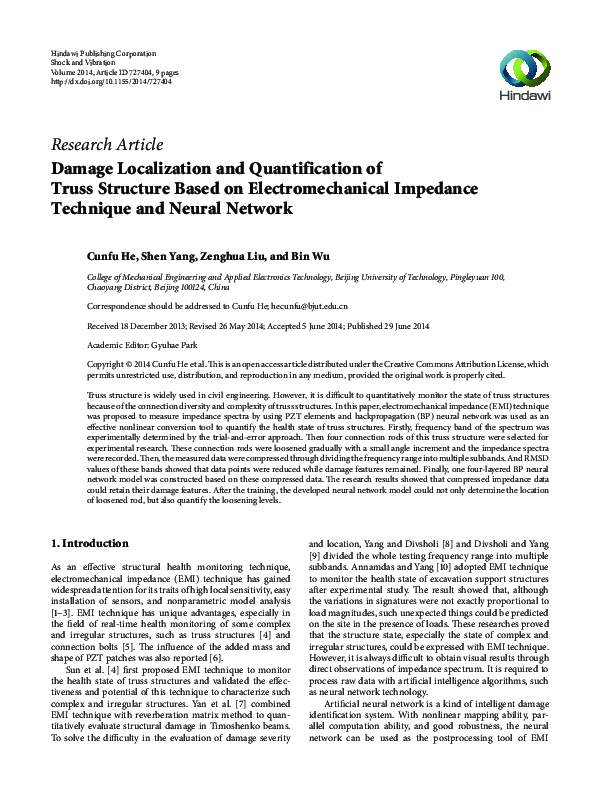 (PDF) Damage Localization and Quantification of Truss Structure Based on Electromechanical ...