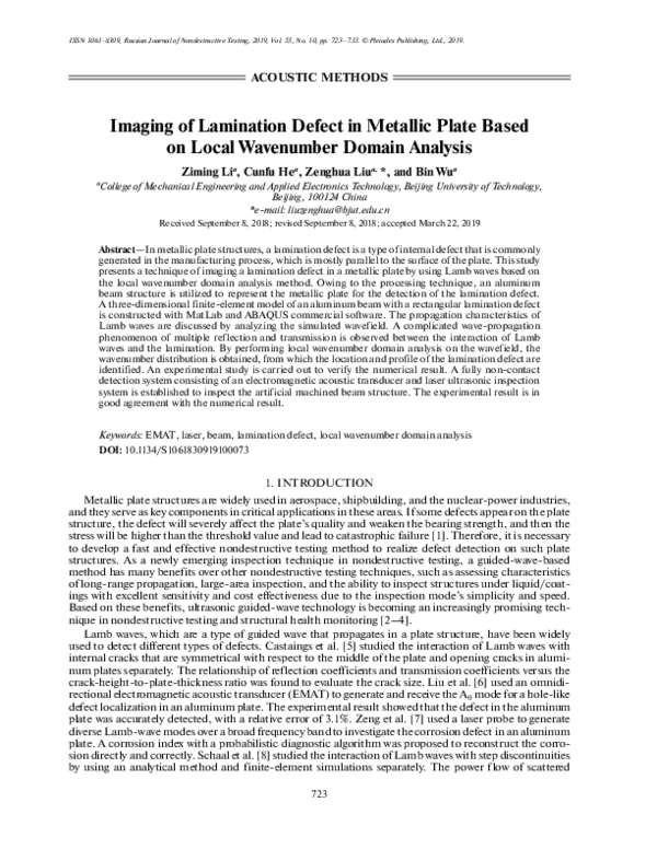 (PDF) Imaging of Lamination Defect in Metallic Plate Based on Local ...