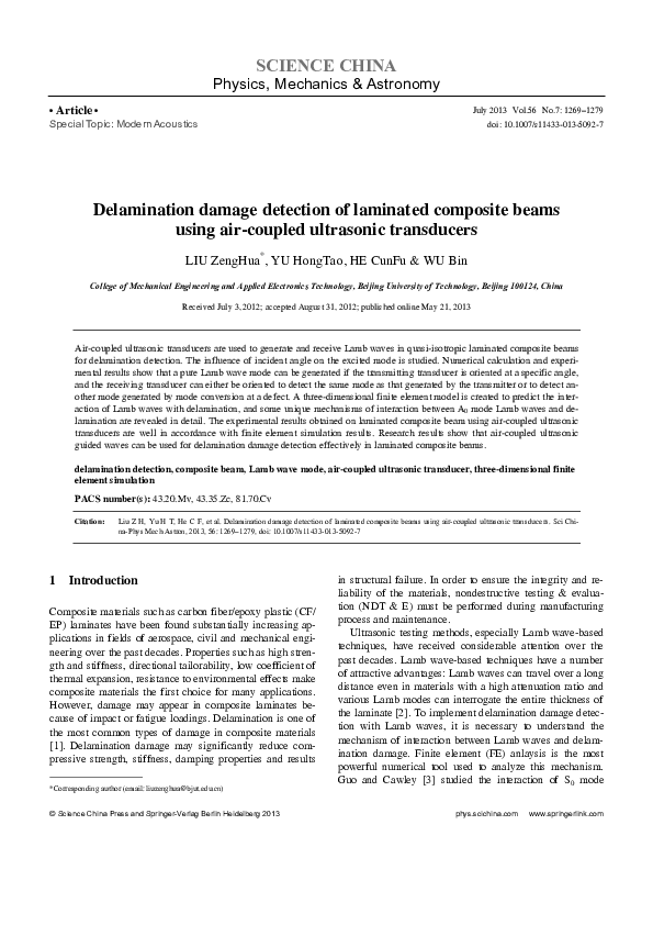 (PDF) Delamination damage detection of laminated composite beams using air-coupled ultrasonic ...