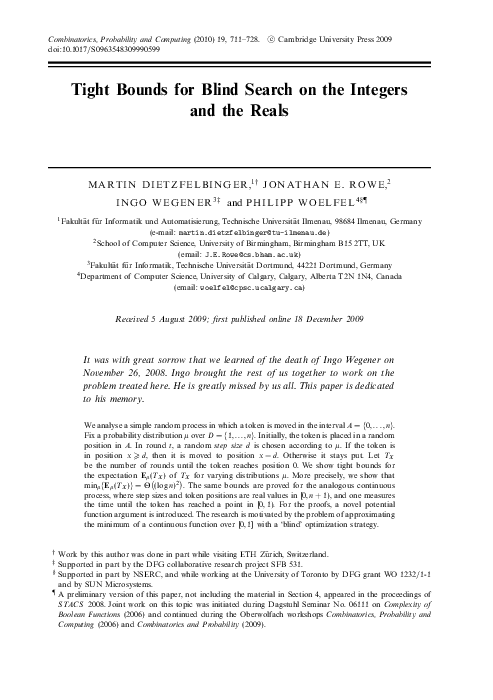 (PDF) Tight Bounds for Blind Search on the Integers and the Reals