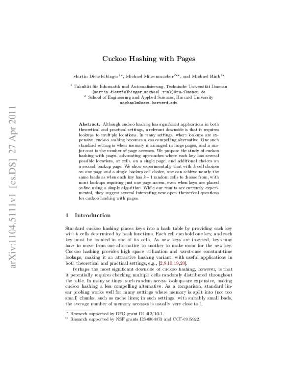 (PDF) Cuckoo Hashing with Pages