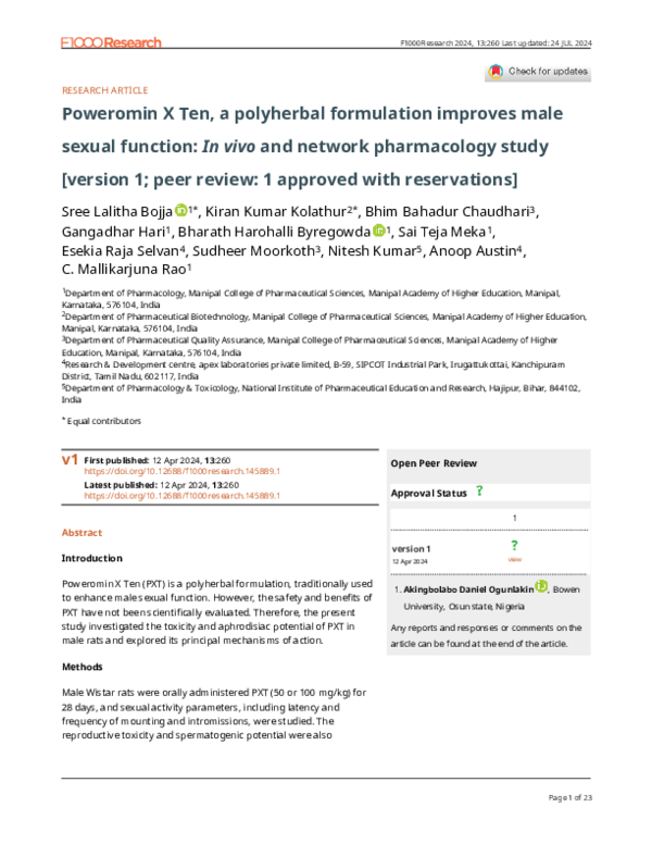 (PDF) Poweromin X Ten, a polyherbal formulation improves male sexual ...