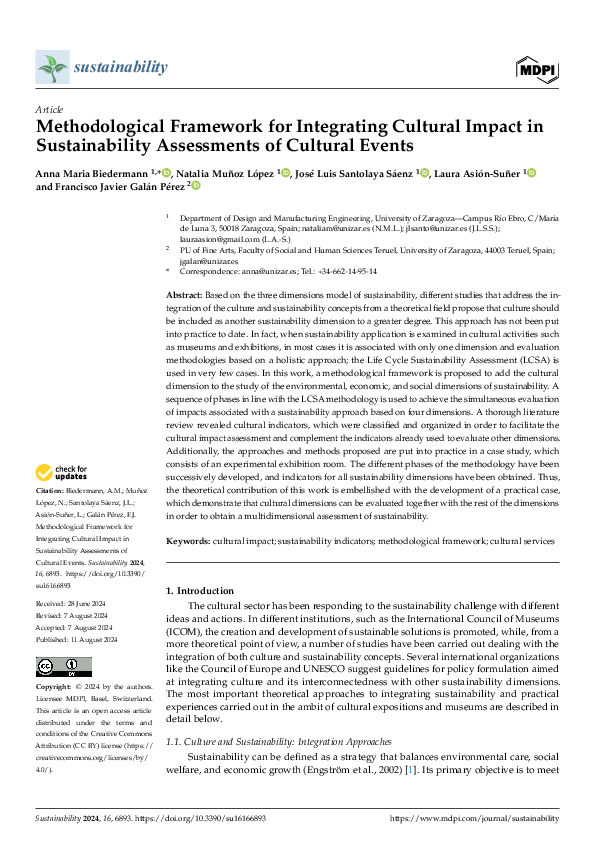 (PDF) Methodological Framework for Integrating Cultural Impact in Sustainability Assessments of ...