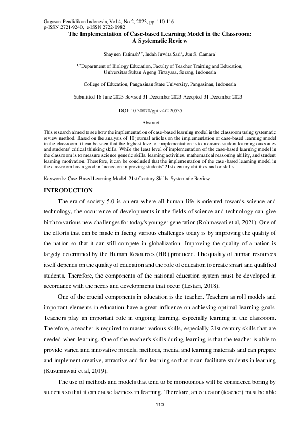(PDF) The Implementation of Case-based Learning Approach in the Classroom: A Systematic Review