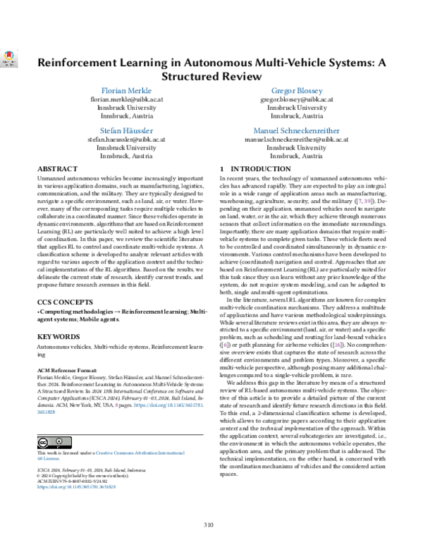 (PDF) Reinforcement learning in autonomous multi-vehicle systems: A structured review