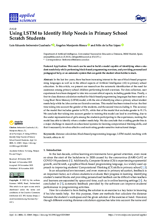 (PDF) Using LSTM to Identify Help Needs in Primary School Scratch Students