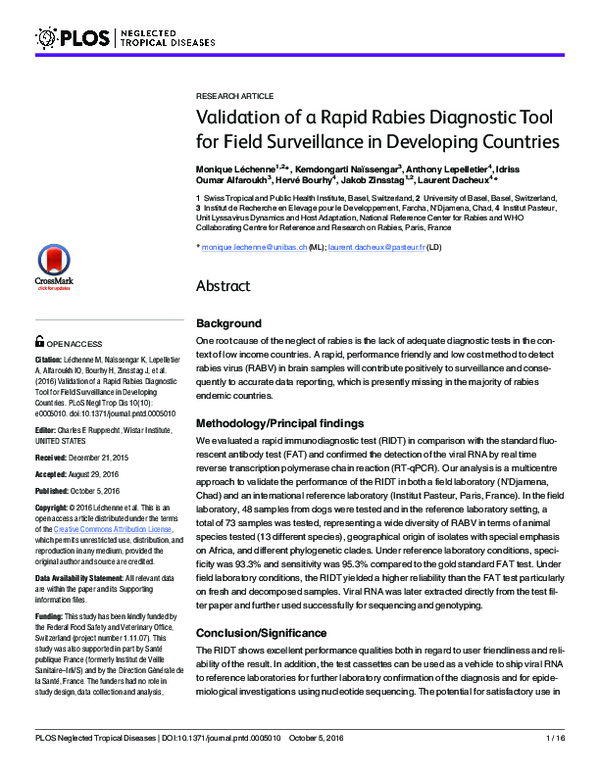 (PDF) Validation of a Rapid Rabies Diagnostic Tool for Field Surveillance in Developing Countries
