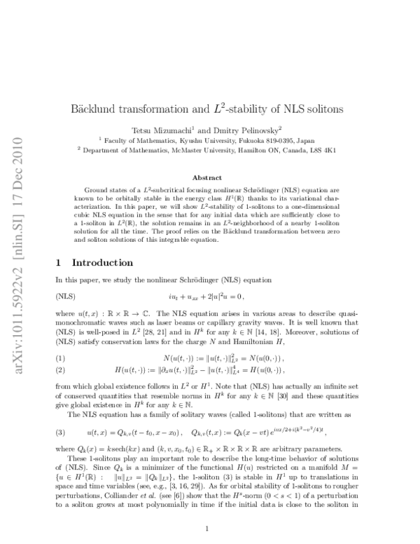 (PDF) Backlund Transformation and L2-stability of NLS Solitons