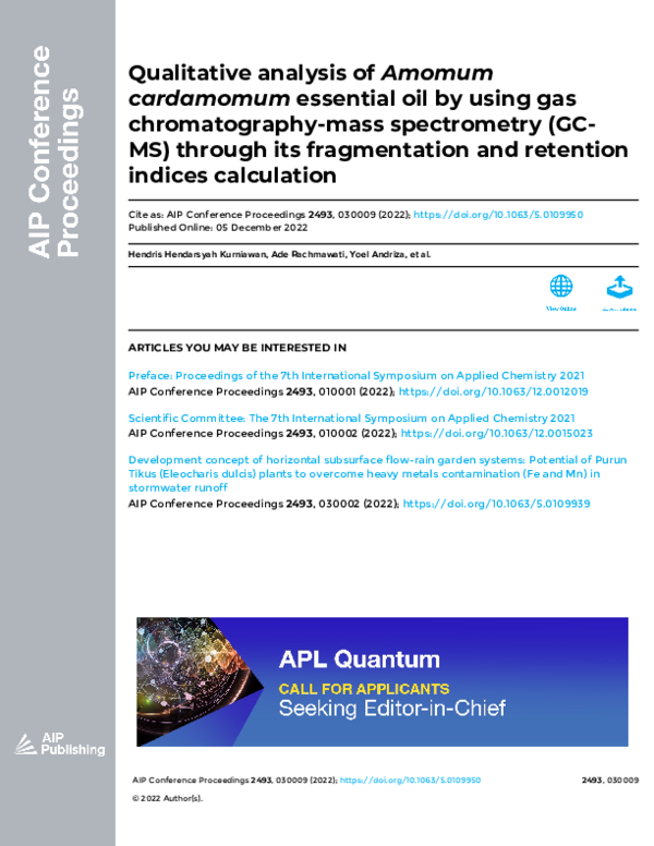 (PDF) Qualitative analysis of Amomum cardamomum essential oil by using gas chromatography-mass ...