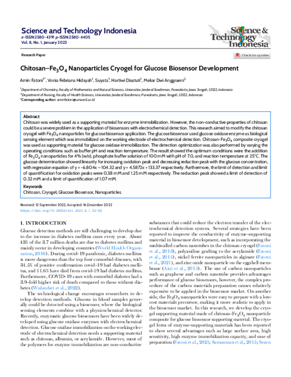 (PDF) Chitosan–Fe3O4 Nanoparticles Cryogel for Glucose Biosensor ...