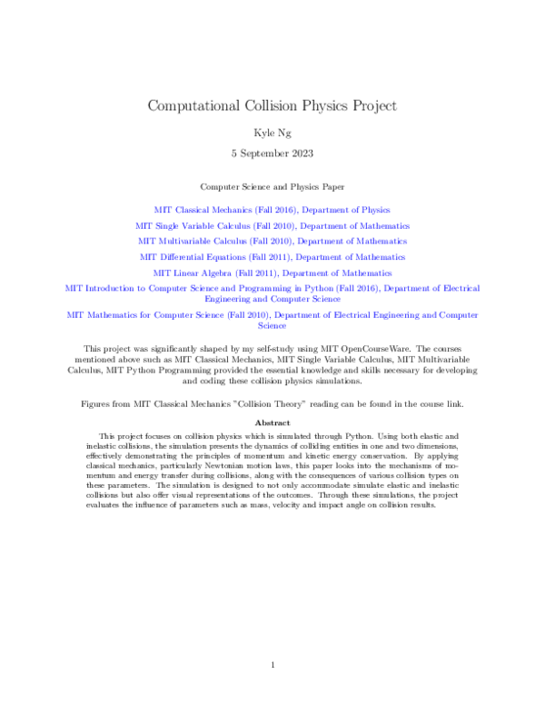 (PDF) Computational Physics Collision Project