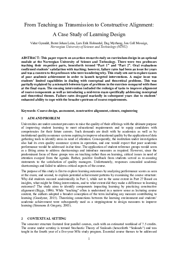 (PDF) From Teaching as Transmission to Constructive Alignment