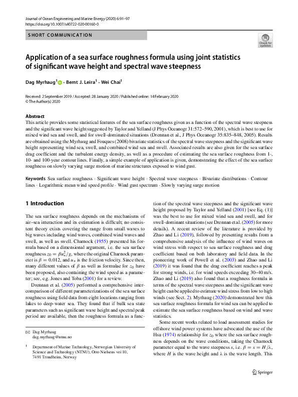 (PDF) Application of a sea surface roughness formula using joint ...