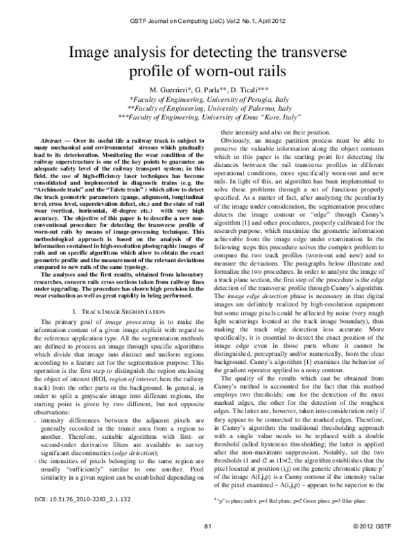 (PDF) Image analysis for detecting the transverse profile of worn-out rails