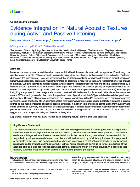 (PDF) Evidence Integration in Natural Acoustic Textures during Active ...