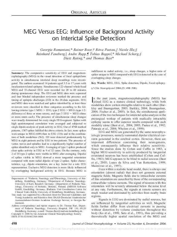 (PDF) MEG Versus EEG: Influence of Background Activity on Interictal Spike Detection | andre ...