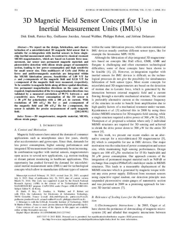 (PDF) 3D Magnetic Field Sensor Concept for Use in Inertial Measurement Units (IMUs)