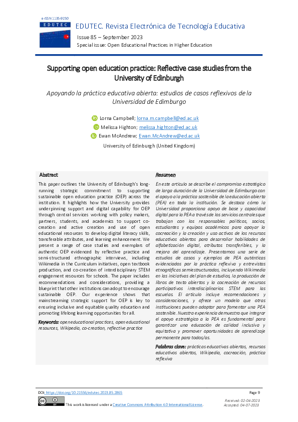(PDF) Supporting open education practice: Reflective case studies from ...