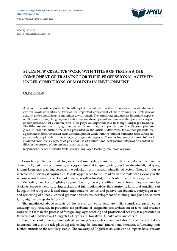 (PDF) Students’ Creative Work with Titles of Texts as the Component of ...