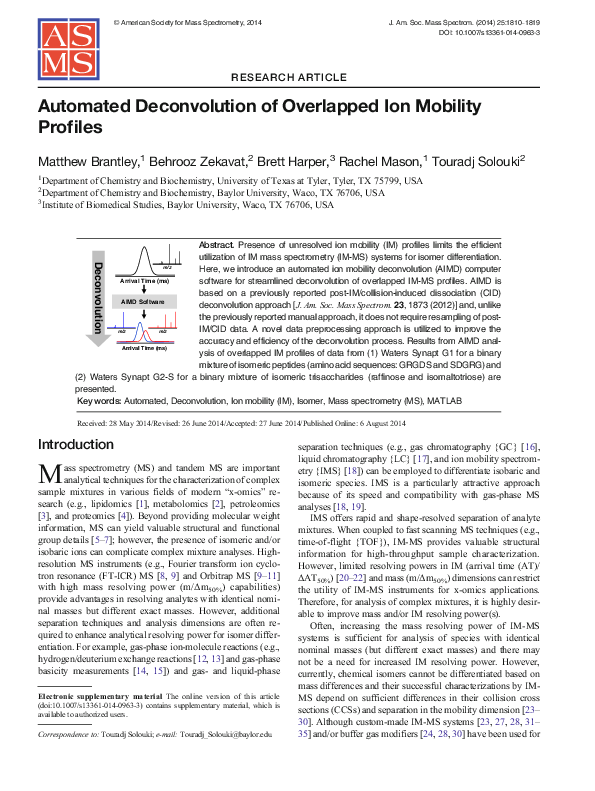 (PDF) Automated deconvolution of overlapped ion mobility profiles ...