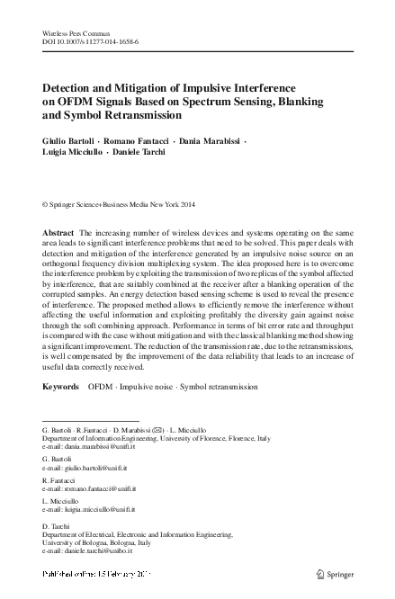 Pdf Detection And Mitigation Of Impulsive Interference On Ofdm Signals Based On Spectrum