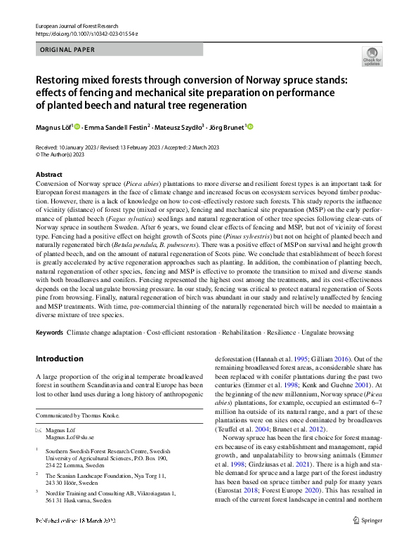 (PDF) Restoring mixed forests through conversion of Norway spruce ...
