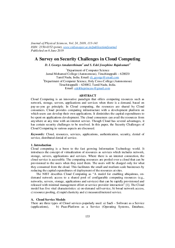(PDF) A Survey on Security Challenges in Cloud Computing