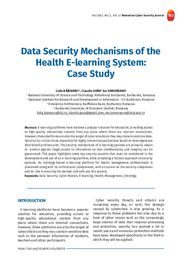 (PDF) Data Security Mechanisms of the Health E-learning System: Case Study