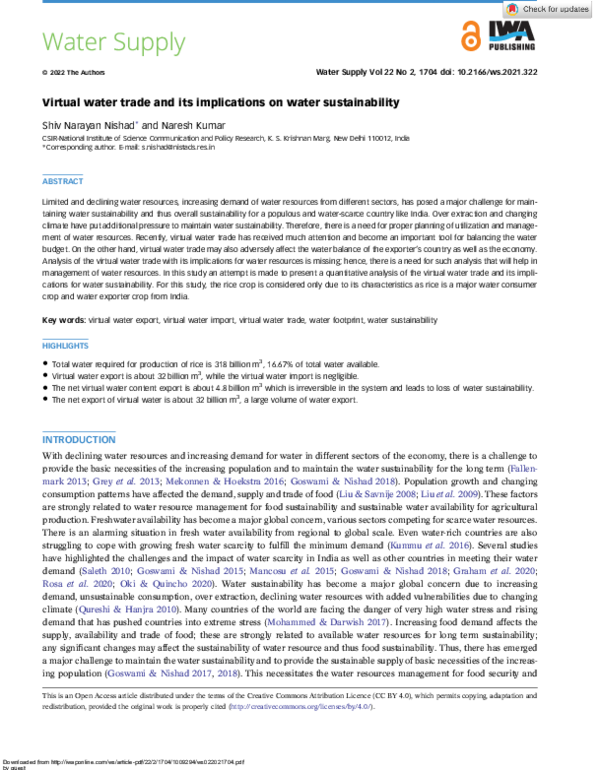 (PDF) Virtual water trade and its implications on water sustainability