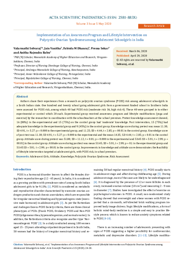 (PDF) Implementation of an Awareness Program and Lifestyle Intervention ...