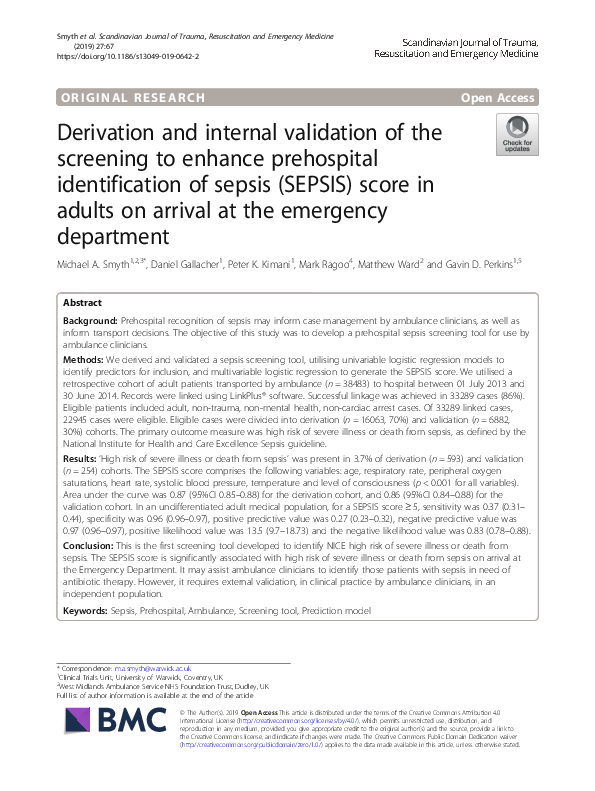 Pdf Derivation And Internal Validation Of The Screening To Enhance