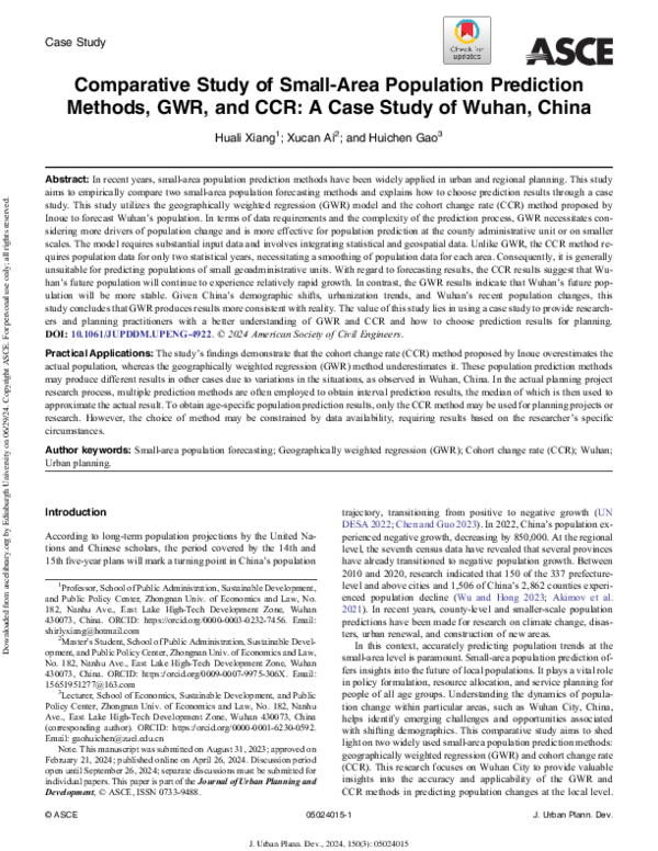 (PDF) Comparative Study of Small-Area Population Prediction Methods, GWR, and CCR: A Case Study ...