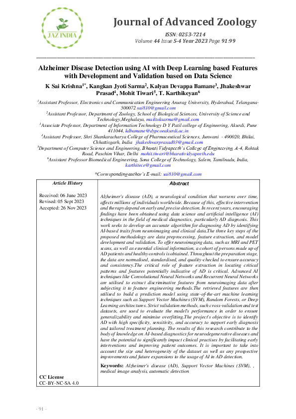 (PDF) Alzheimer Disease Detection using AI with Deep Learning based Features with Development ...